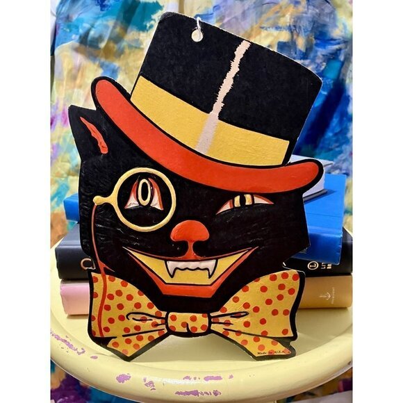 Beistle Company | Holiday | Vintage Black Cat Face Top Hat Die Cut ...